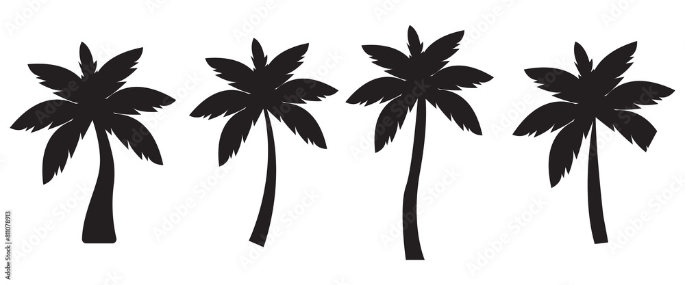 set of Black palm trees isolated on white background. coconut Palm tree ...