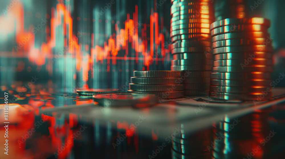 Economic crisis, financial background. Double exposure of Coins and US ...