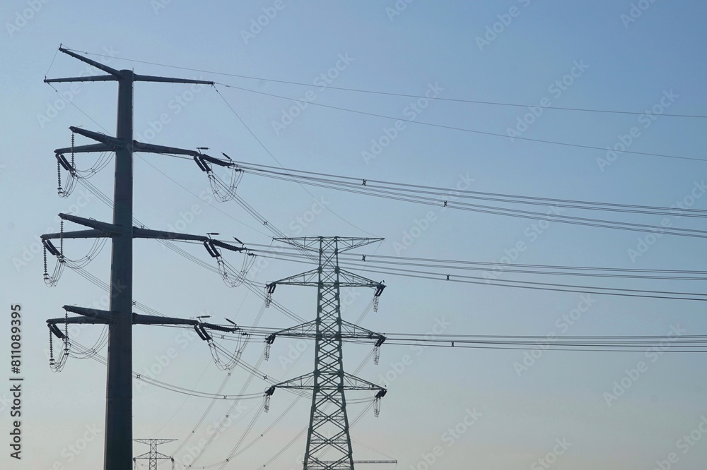 overhead electricity pylons. Lattice steel pylon. High voltage ...