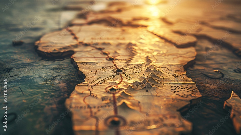 Navigating uncertainty: A weathered map with marked routes, some ... Navigating uncertainty: A weathered map with marked routes, some ...