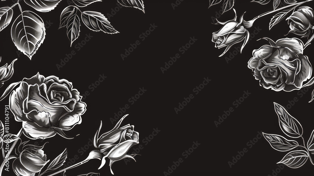 Elegant monochrome floral condolence background with roses for funeral ...
