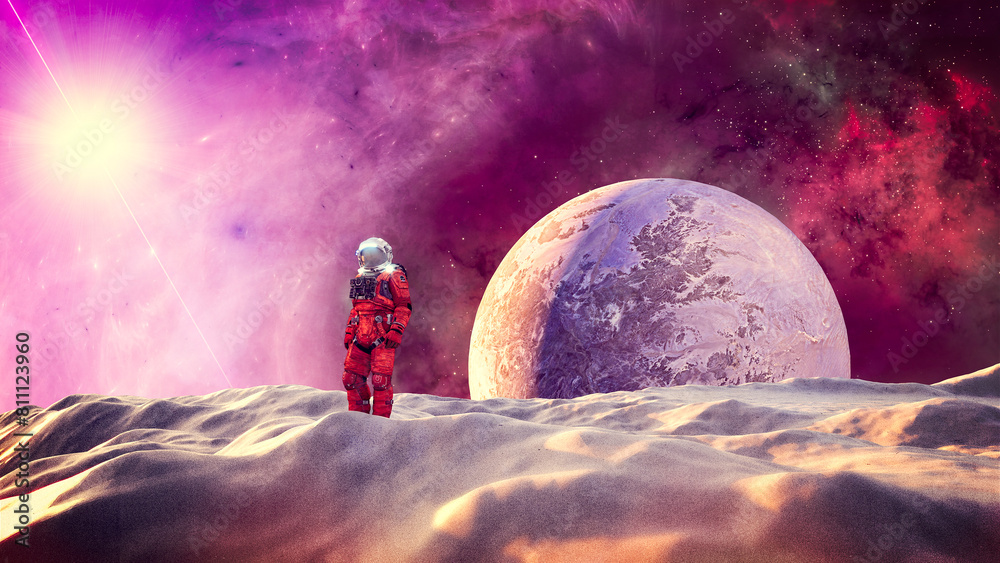 Astronaut on an unexplored planet, conquering new worlds, exoplanets ...