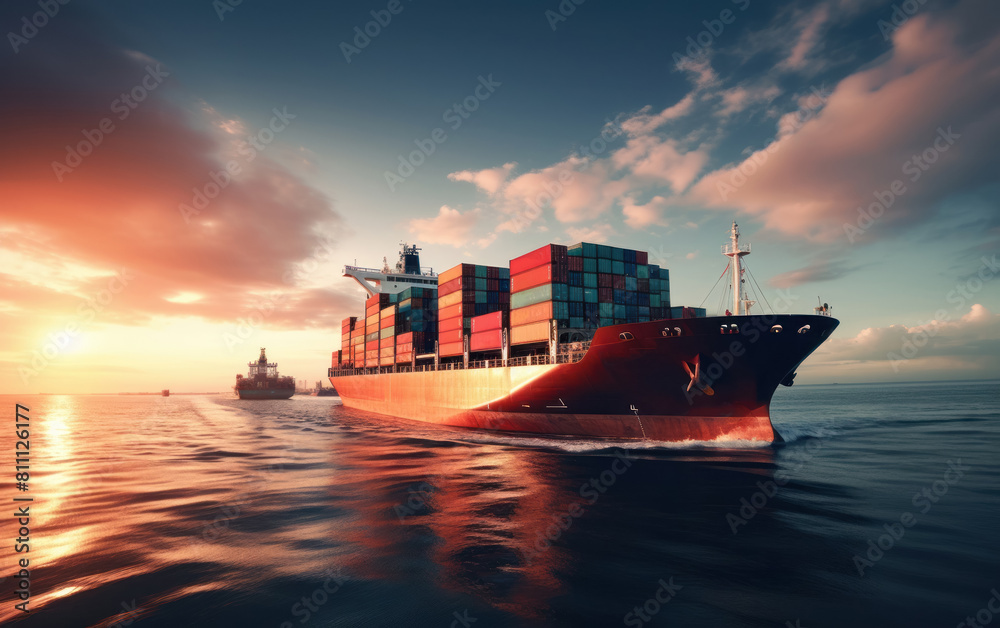 cargo container ship, sea transportation, long distance delivery of ...