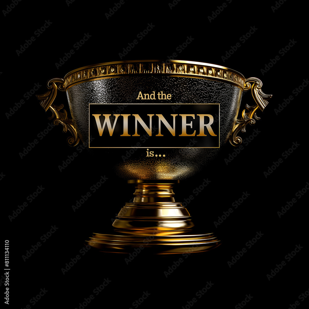 Golden winner word in 3d gold trophy cup, AI generation Stock ...