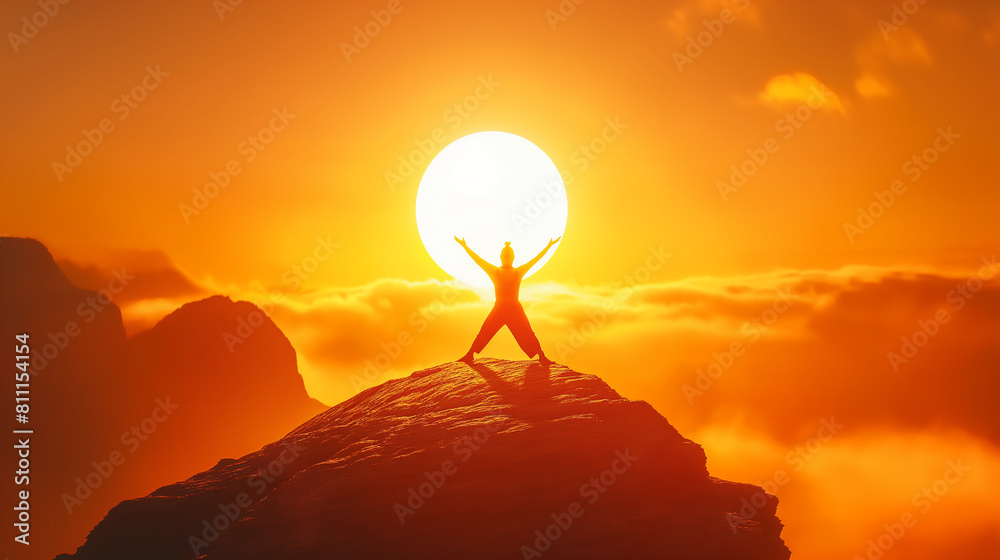 An energizing silhouette of a person performing the sun salutation ...