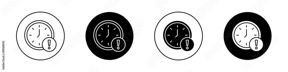 Alarm exclamation icon set. expiry date period vector symbol. schedule ...