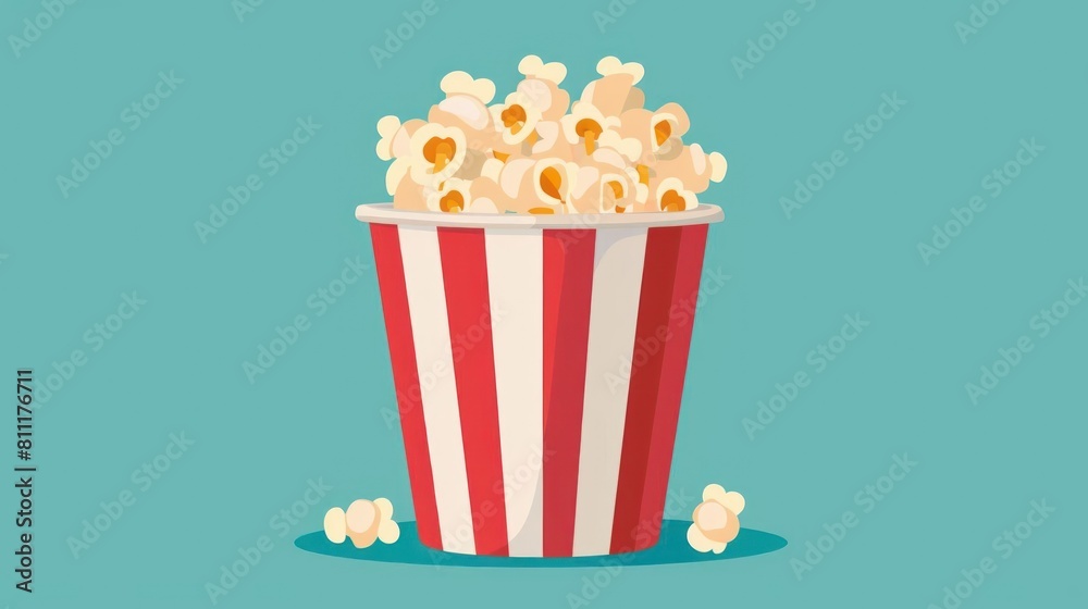 Popcorn bucket in flat design, front view, family movie night theme ...
