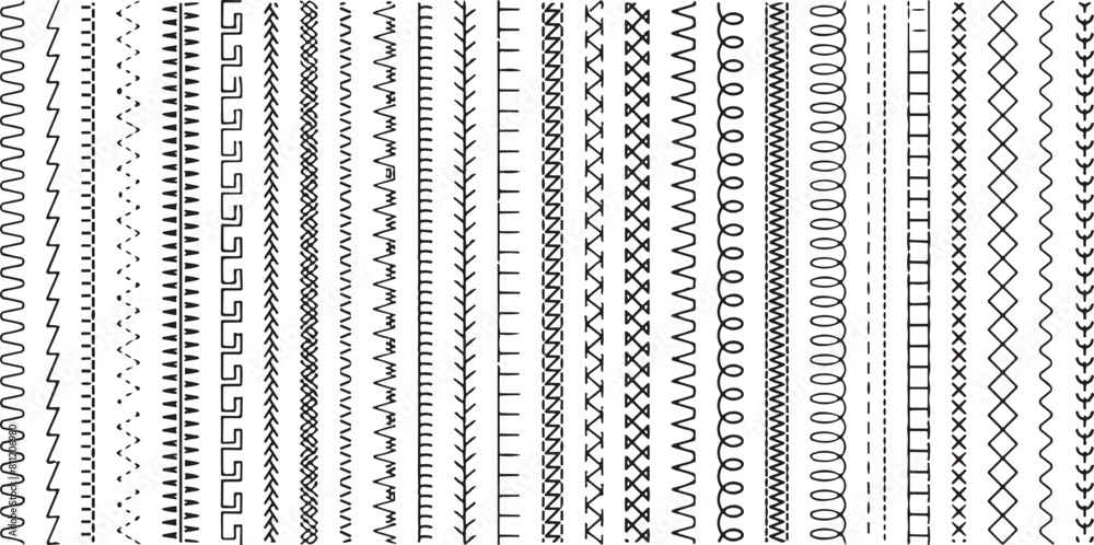 Sew stitch. Colorful seamless pattern brush embroidery thread seam ...