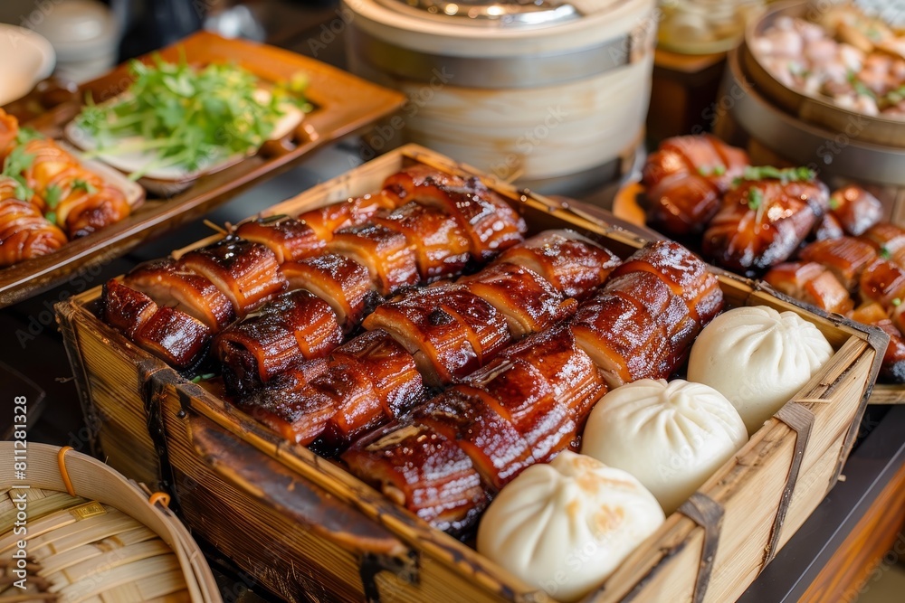 Diverse Array of Foods Spread on Table, A mouthwatering display of char ...
