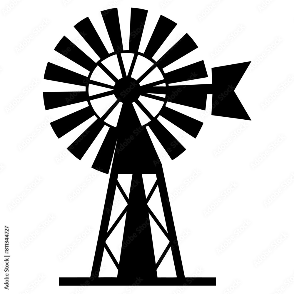 farm windmill vector silhouette, black color silhouette, white ...