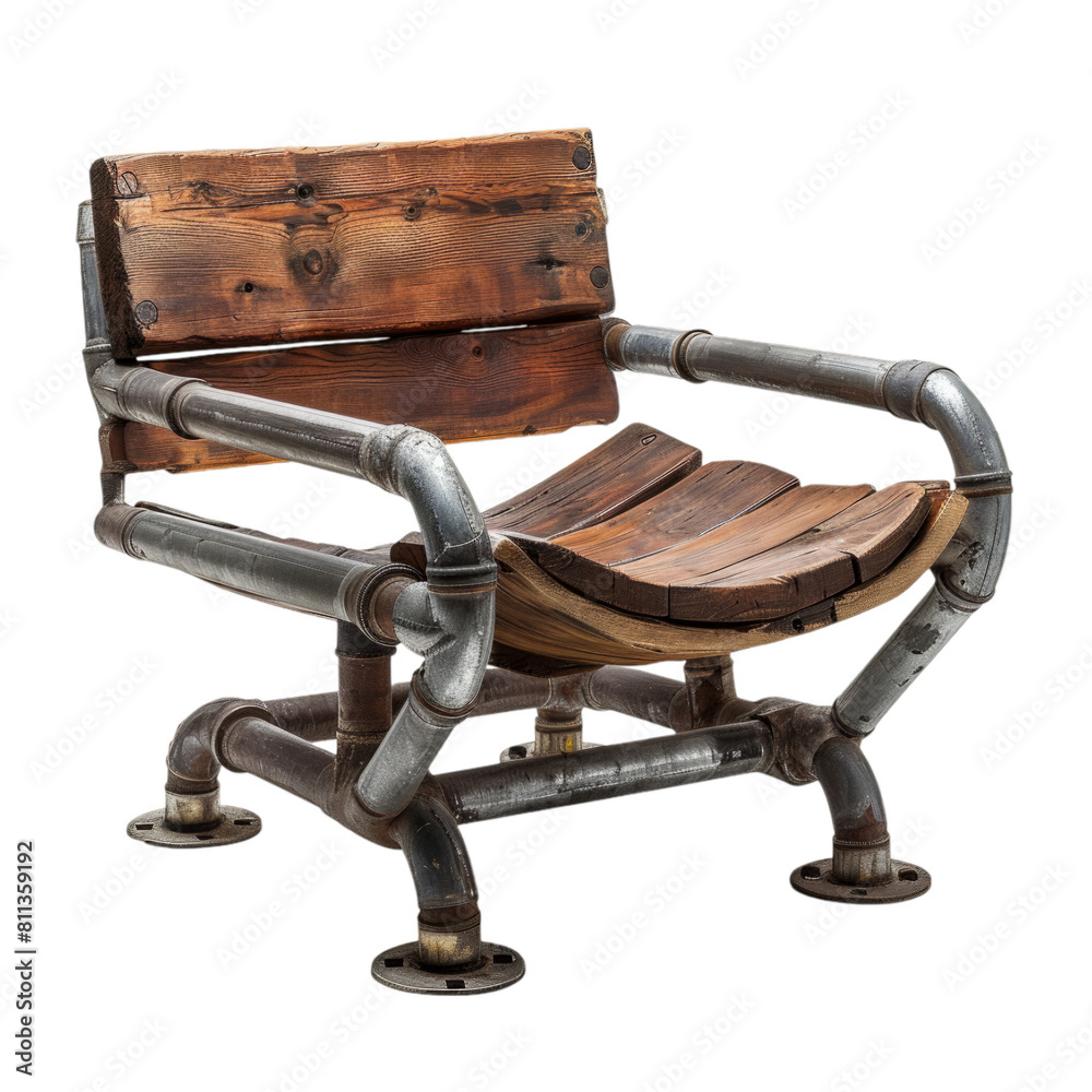 Rustic Wooden and Industrial Pipe Bench on Transparent Background ...
