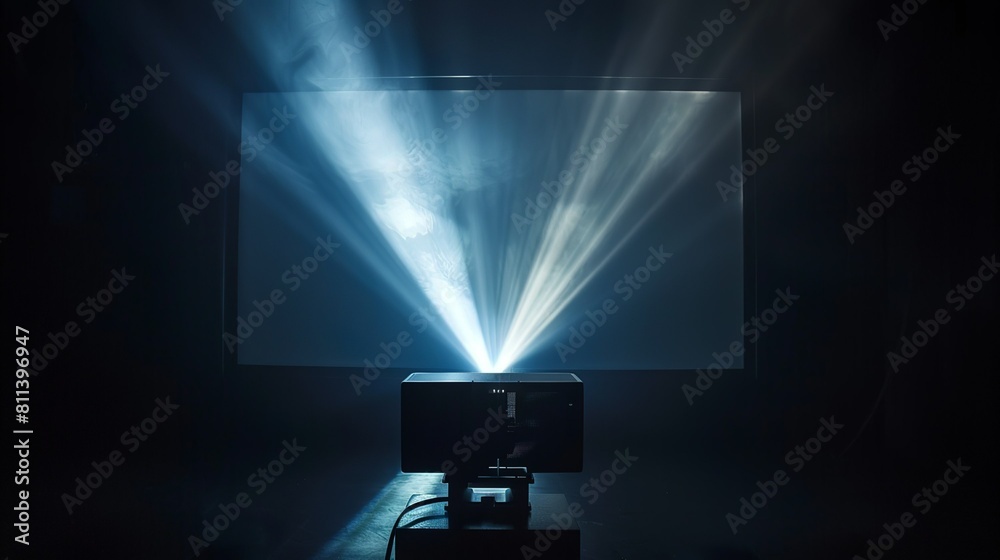 Cinematic light effect coming from a cinema projector in a dark ...