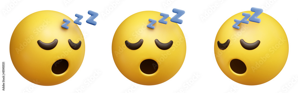 Sleeping face three-dimensional emoji. Snoring emoticon isolated on transparent background. 3D ...