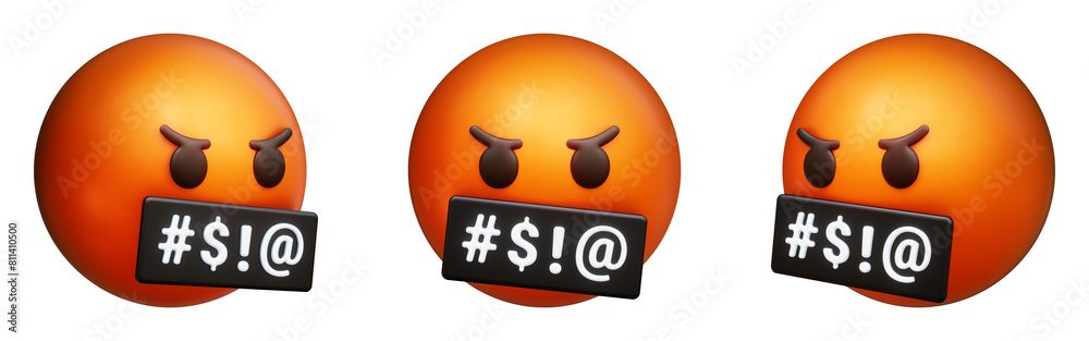 Angry face with symbols on mouth three-dimensional emoji. Swearing ...