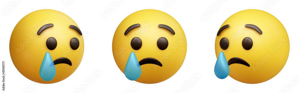 Crying face three-dimensional emoji. Sad emoticon isolated on ...