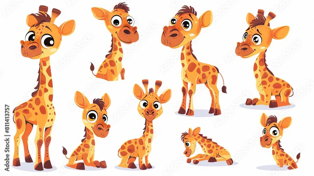 Cute cartoon giraffes in different poses. Vector illustration. Stock ...