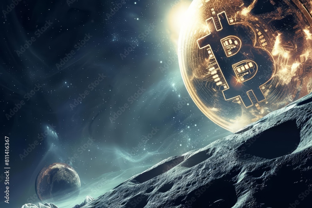 Create an artistic representation of the Moon bitcoin logo and its ...