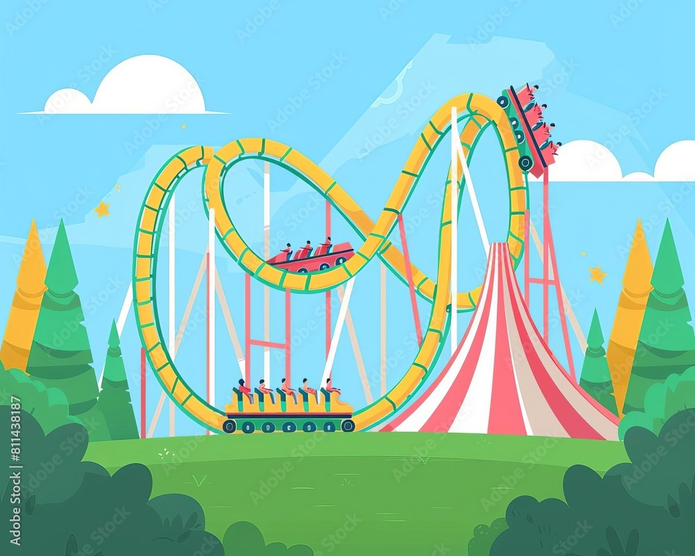 Physics of roller coasters flat design side view amusement park ...