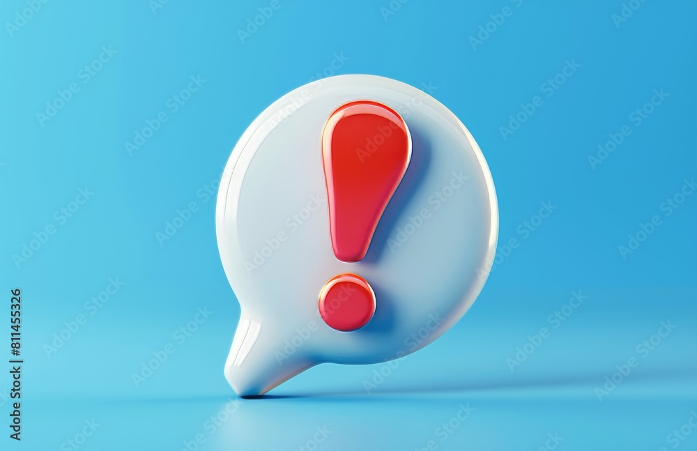 3D icon of simple white message bubble with red exclamation mark on ...