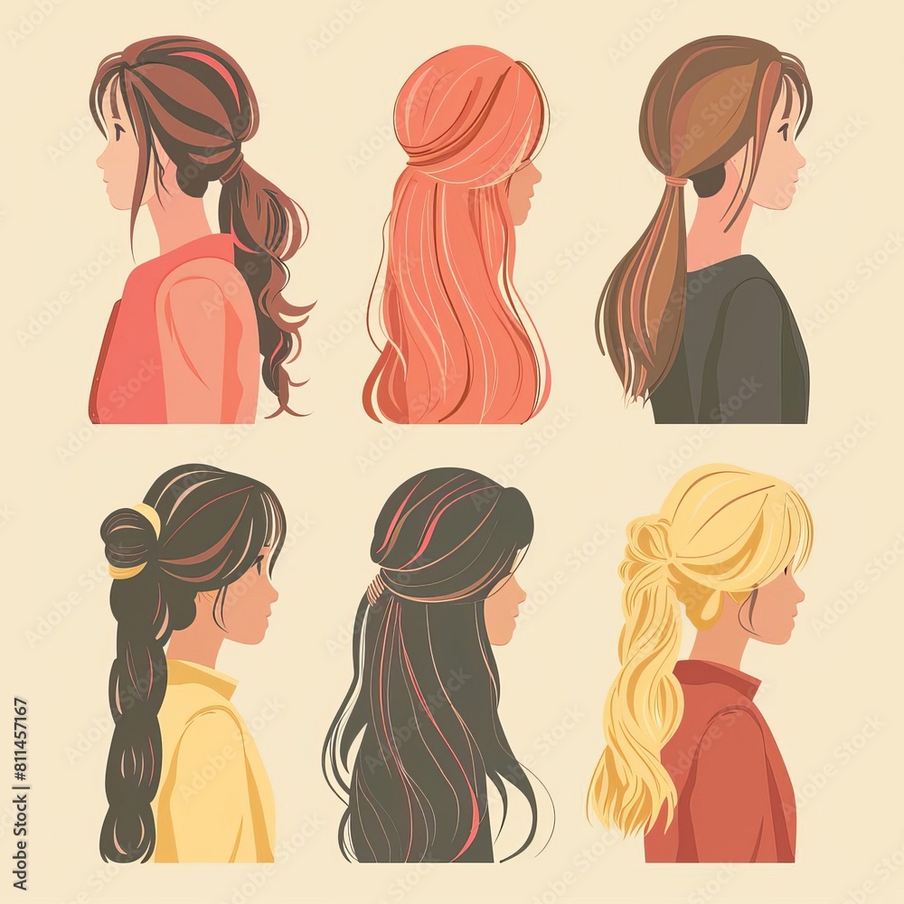 Easy hairstyle tutorials flat design front view quick styling theme ...