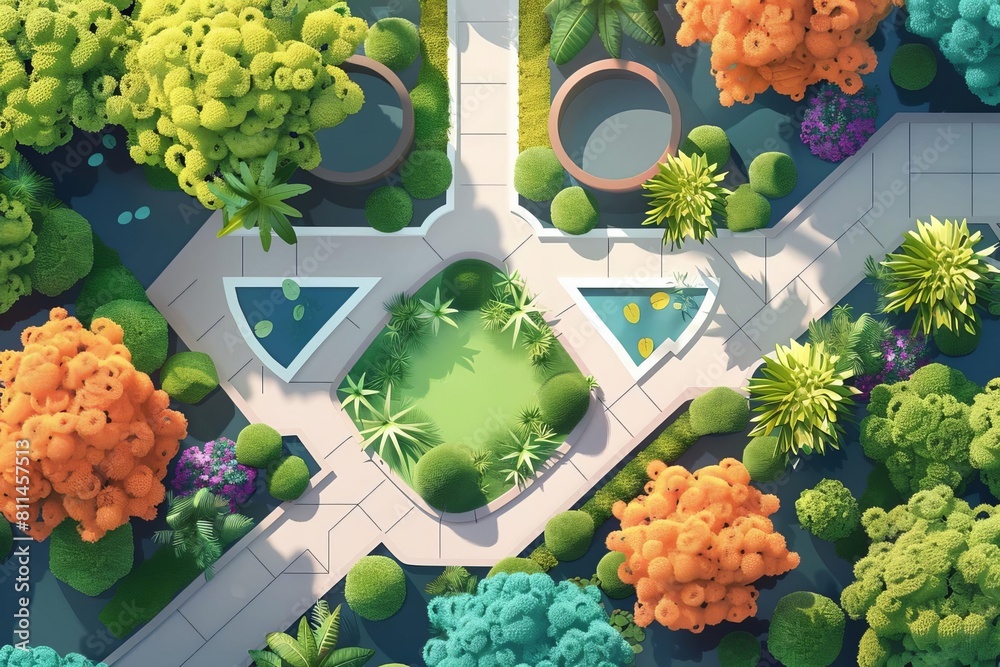 Geometric garden landscaping flat design top view outdoor design theme ...