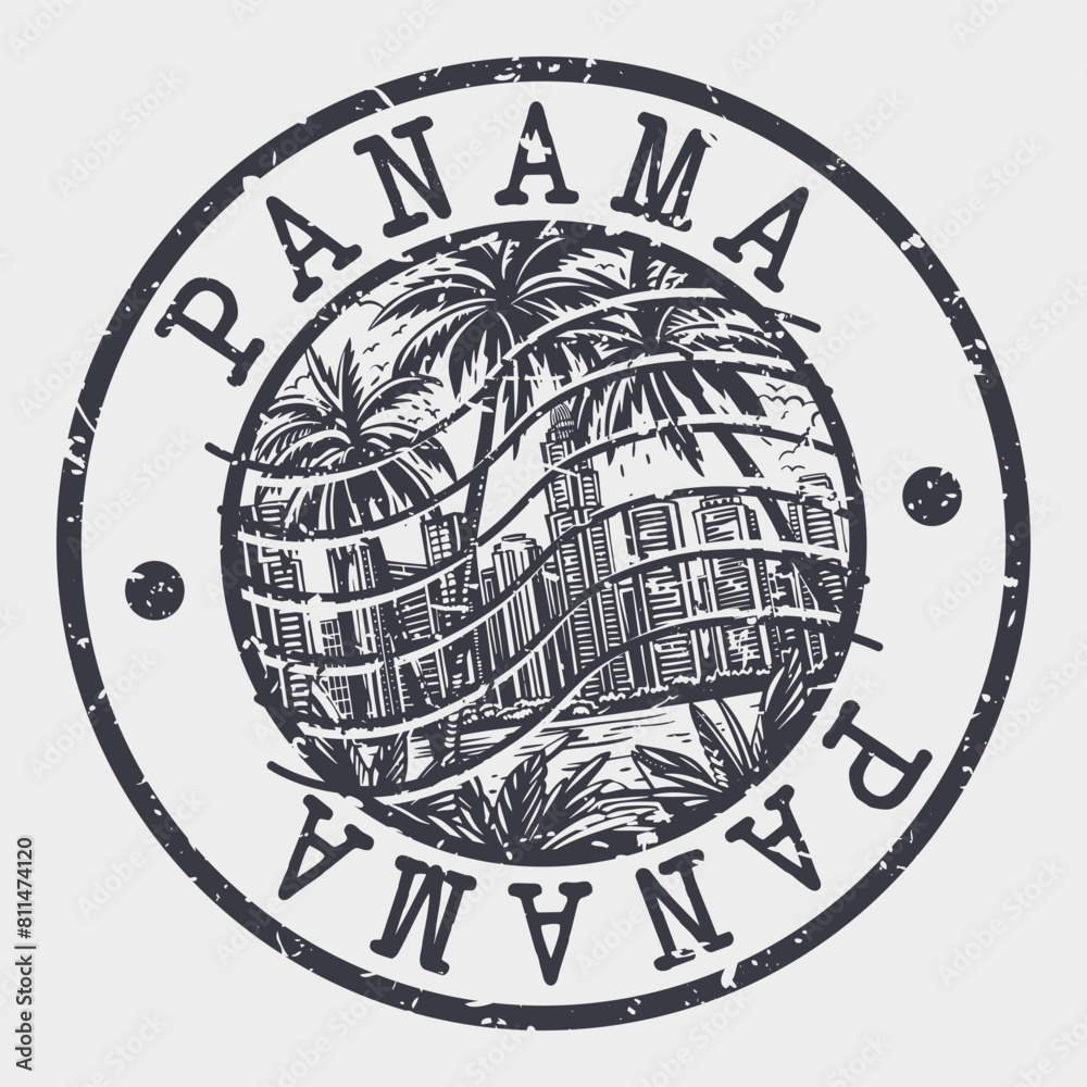 Panama, Stamp Postal. Silhouette Seal. Passport Round Design. Vector ...