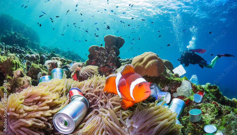 Image of under the sea and coral reefs with clownfish filled with ...