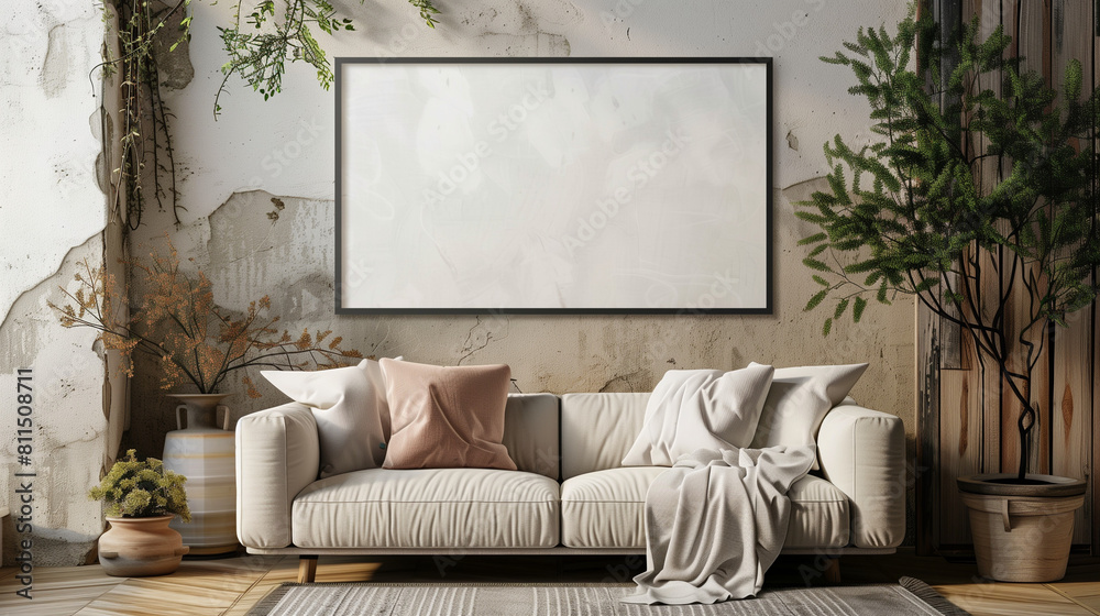 "Frame Template, A4 Paper Size. Living Room Poster Preview. Interior ...
