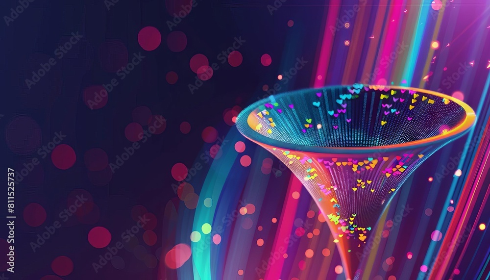 A visual metaphor showing raw data streams flowing into a funnel and coming out as organized ...