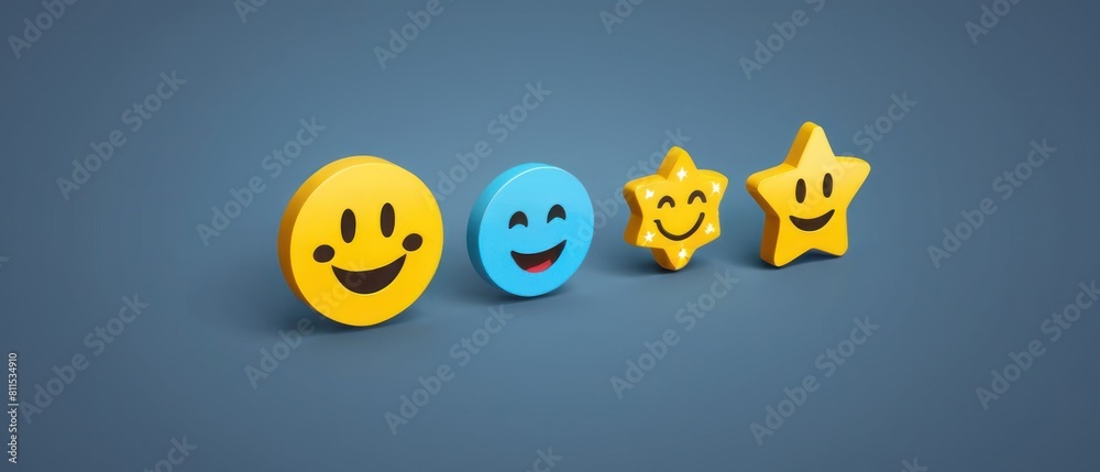 Smiley emoji surrounded by positive symbols, representing feedback ...