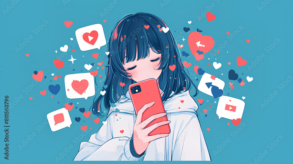 anime girl playing social media Stock Illustration | Adobe Stock