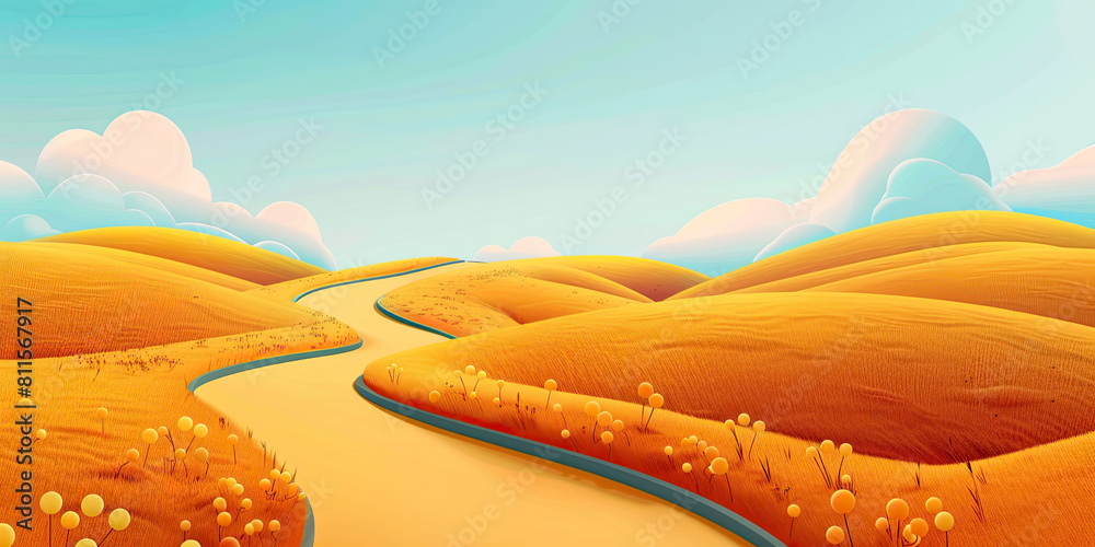 Cartoon style winding path, leading line pathway through beautiful ...