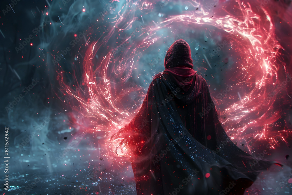 Powerful Sorcerer Casting Dark Hex Surrounded by Sinister Magical ...