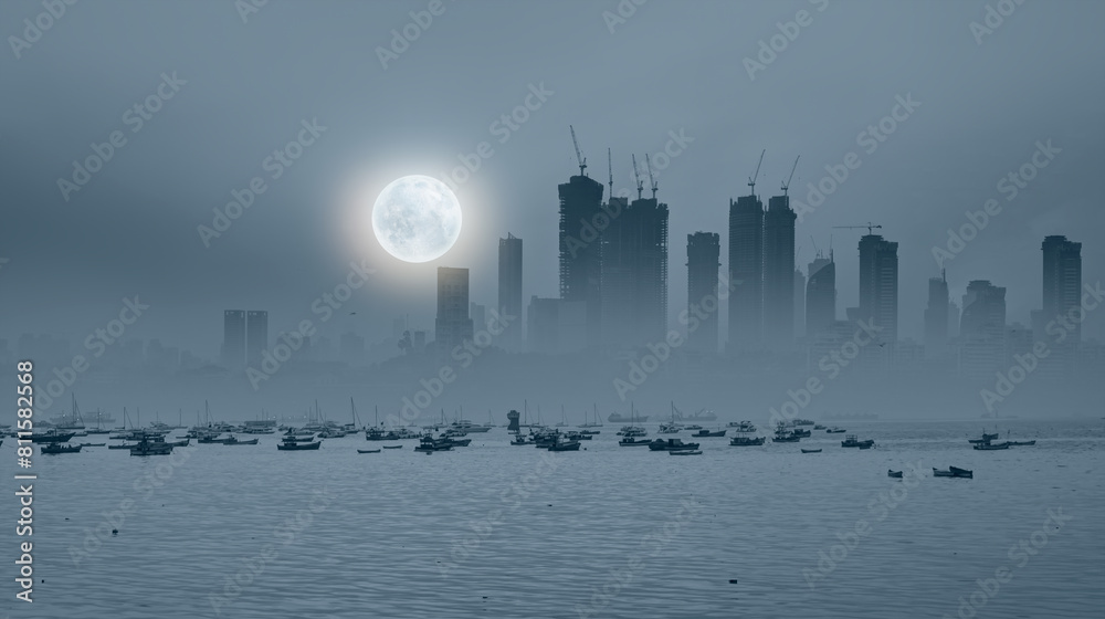 Air pollution concept - Modern highrise rich buildings and poor slums ...