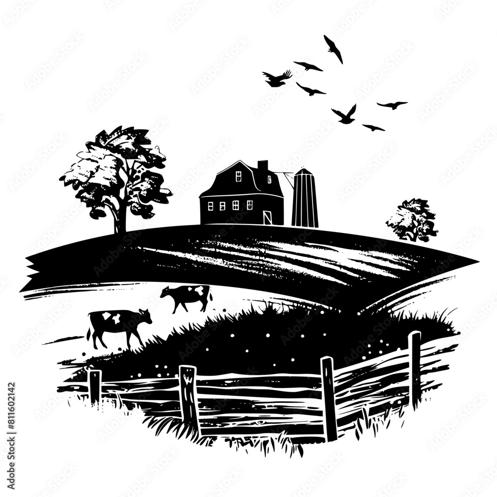 farm silhouette, farm scene, Farm Scene dxf, Farm Scene png, Farm Scene ...