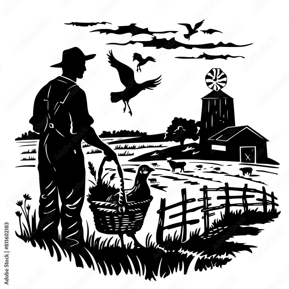 farm silhouette, farm scene, Farm Scene dxf, Farm Scene png, Farm Scene ...
