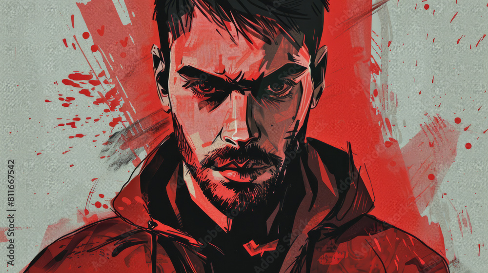 Portrait of criminal, murderer, killer, or villain in comic style ...