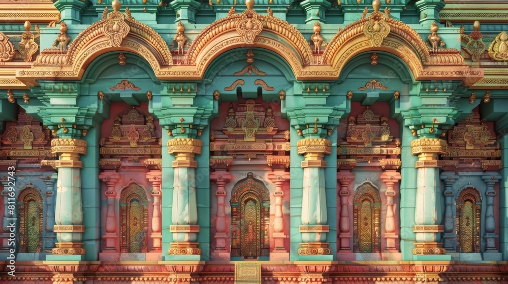 south indian hindu temple wall with arch Stock Illustration | Adobe Stock