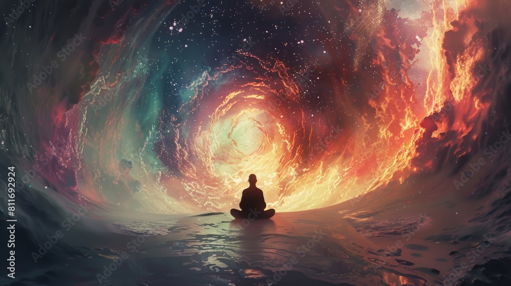 the essence of Moksha, the Hindu concept of liberation, as the figure ...