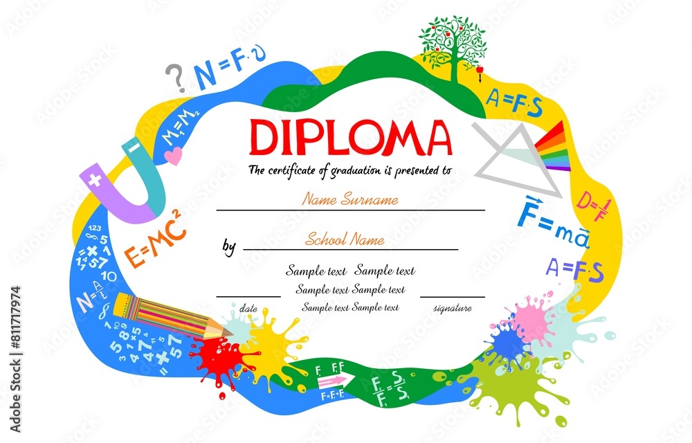 Physics. Certificates school Kids Diploma certificate background from ...