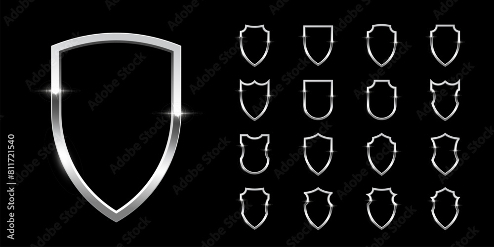 Black shields with silver frame set for emblem, badge, label. Vector ...
