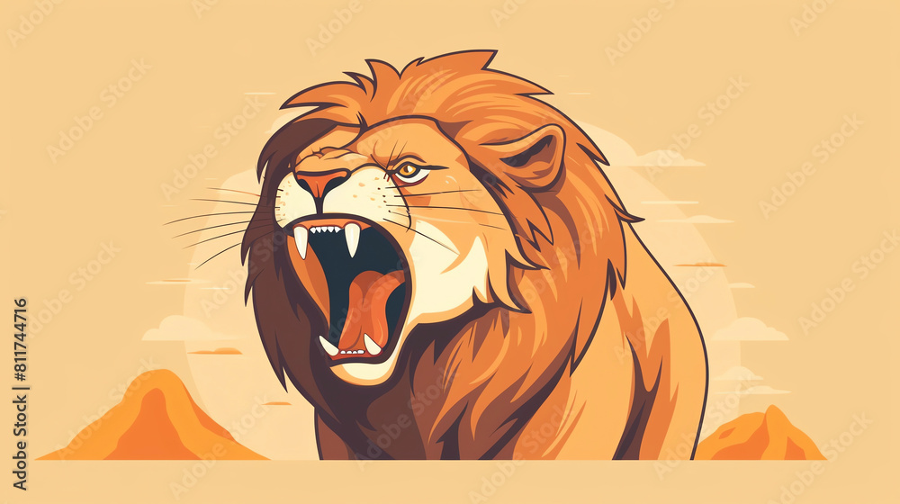 Lion roaring flat design front view savannah theme animation ...