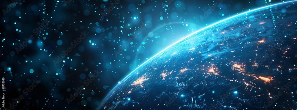 Blue futuristic background with planet Earth Vector Internet satellites ...