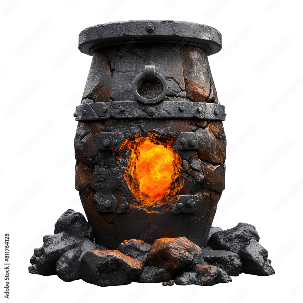 Medieval Blacksmith Forge with Fiery Flames and Stone Base Design ...