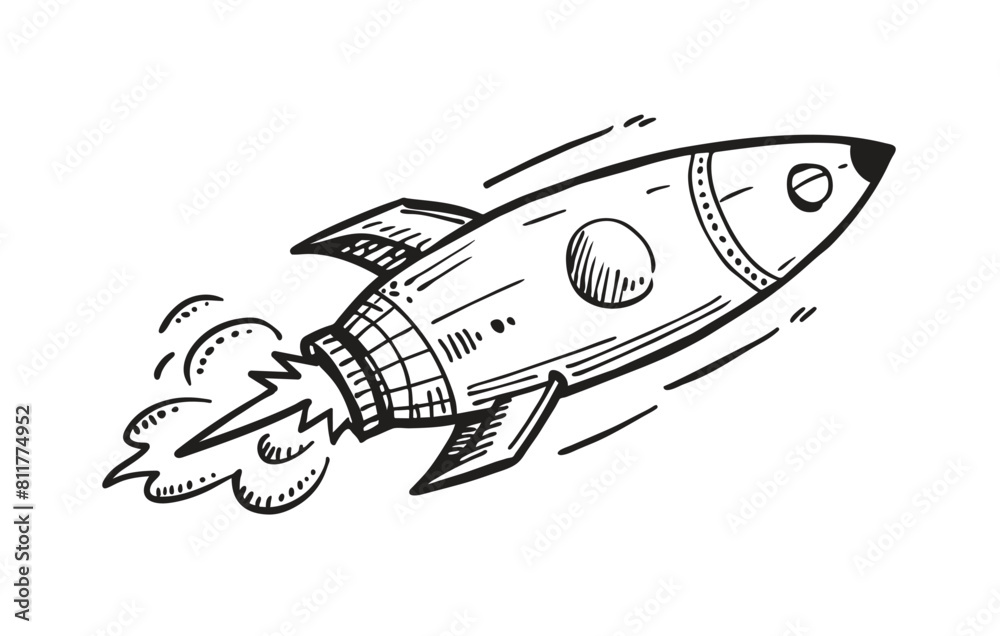 Space ship vintage rocket shuttle doodle art, vector illustration Stock ...