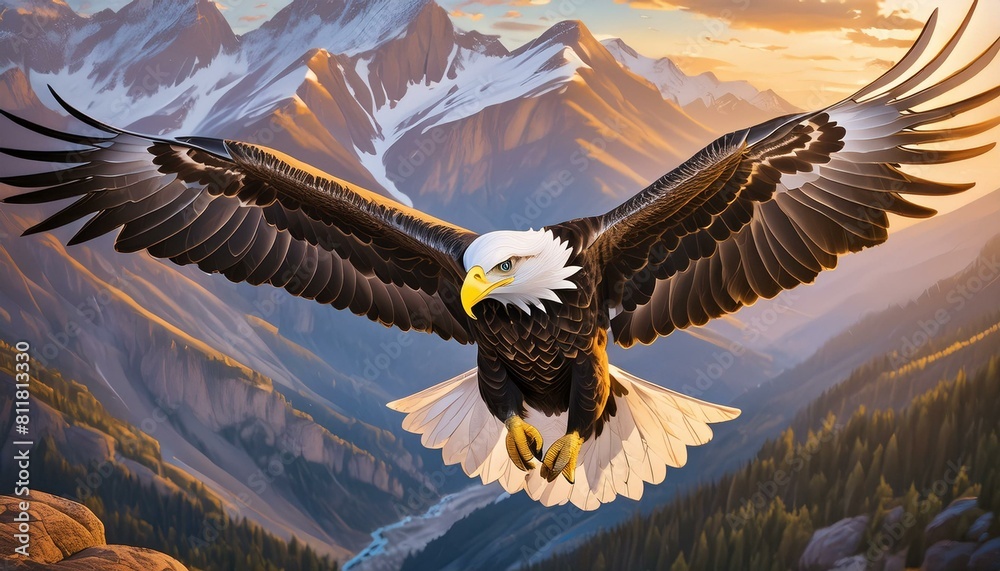 Capture the majestic flight of a bald eagle as it soars effortlessly ...