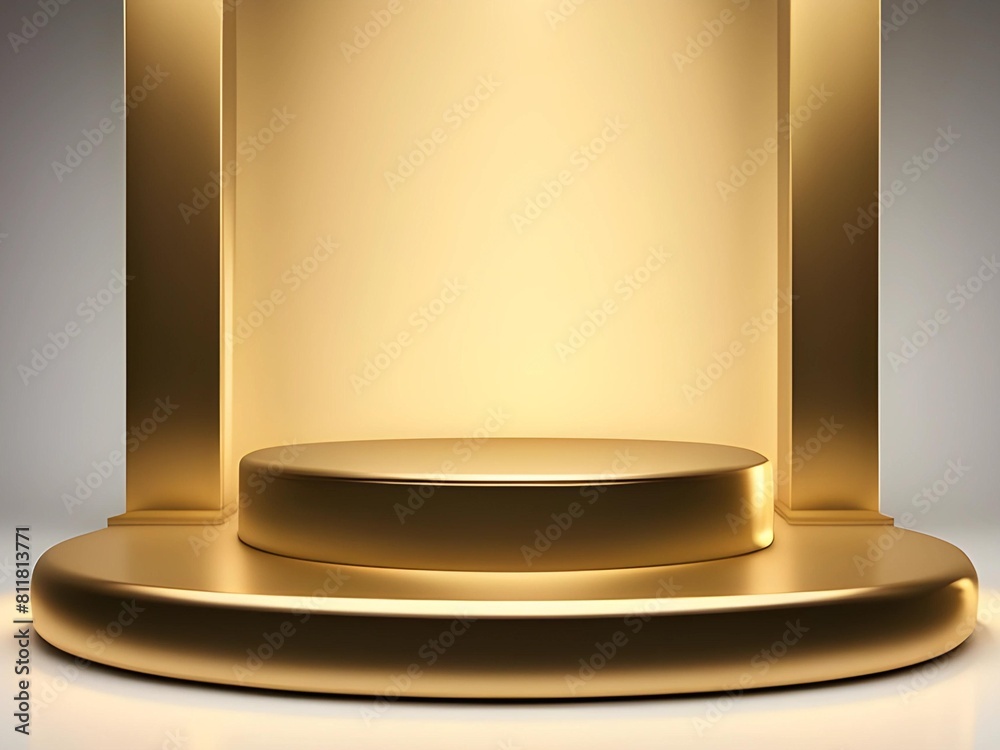 Realistic 3D round stand for product display, a luxury and golden empty ...