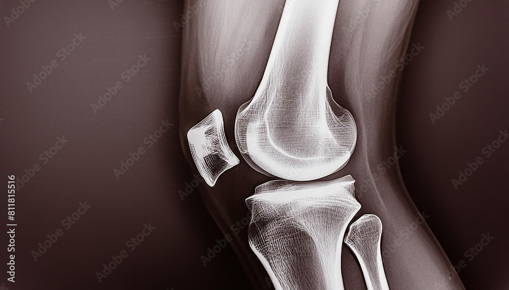X-ray view of a knee joint, showing ligaments and bone alignment ...