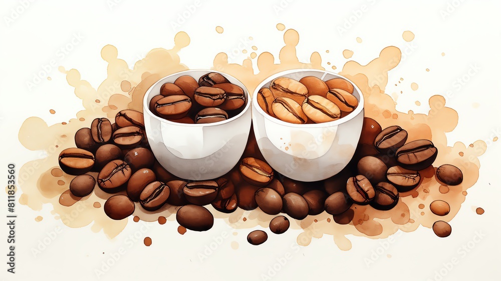 Coffee beans design of plantation theme watercolor split-complementary ...