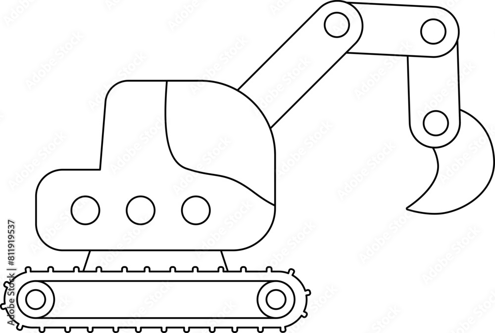 Vector black and white crawler digger. Construction site, road work ...
